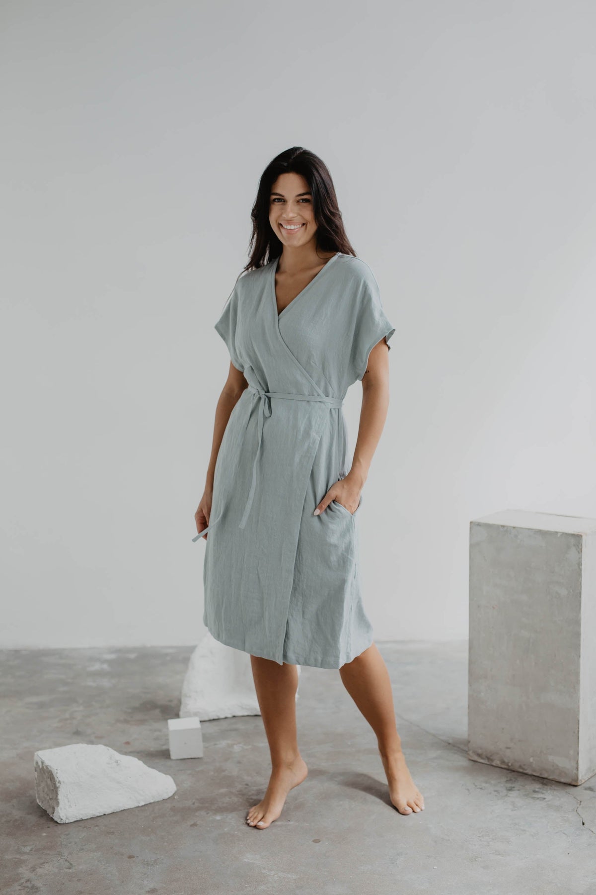 Linen Wrap Dress Olivia | AmourLinen | Maternity Linen Dress