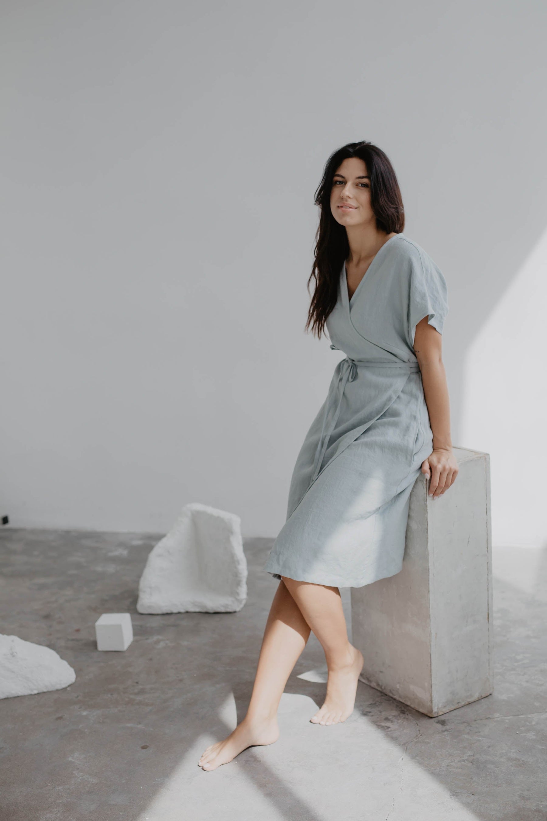 Linen Wrap Dress Olivia | AmourLinen | Maternity Linen Dress