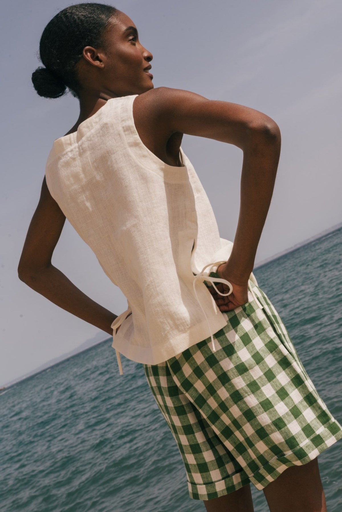 Rosie linen top with ties in White