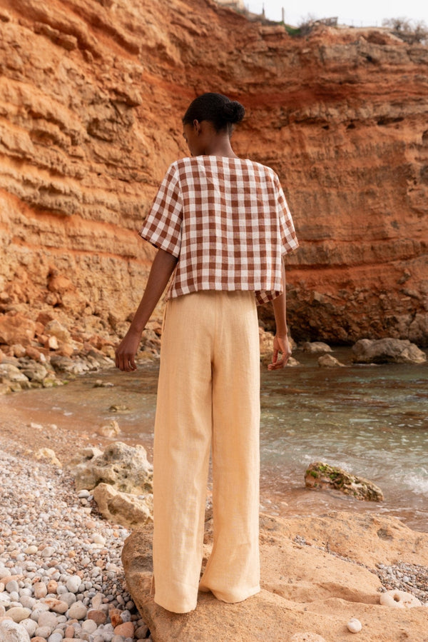 Leah wide linen pants with slits in Mustard