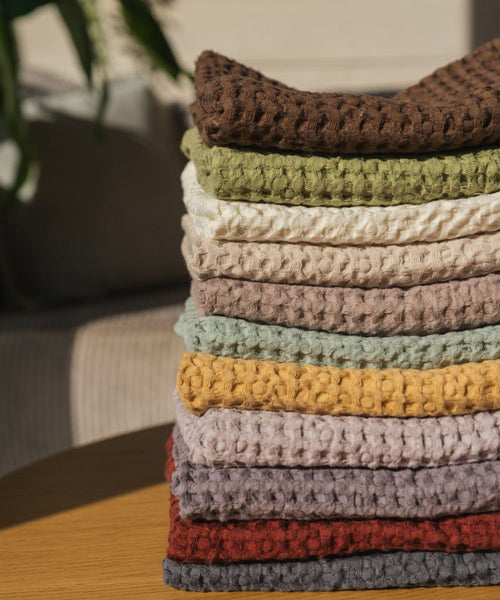 Terracotta linen bed throw | AmourLinen | Waffle blanket