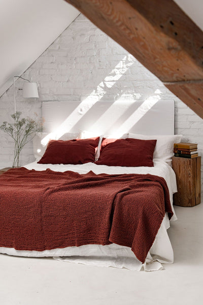 Terracotta linen bed throw | AmourLinen | Waffle blanket